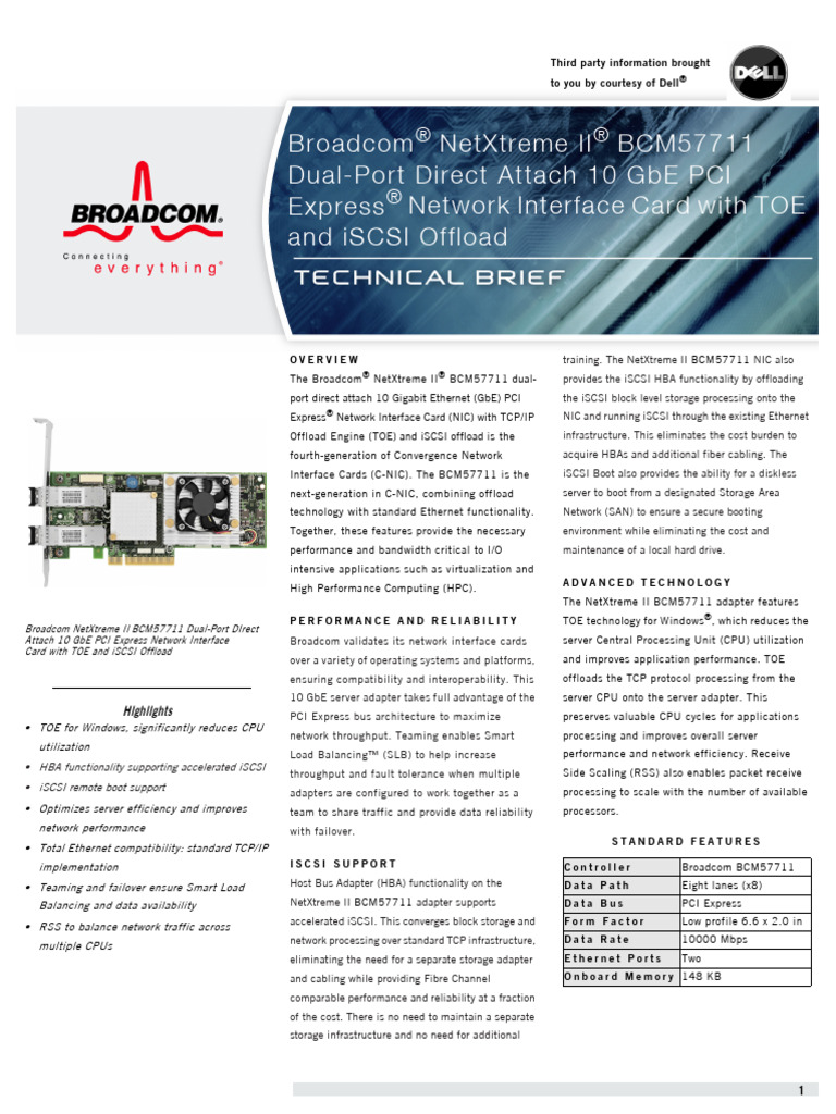 broadcom-netxtreme-57711-spec-sheet | PDF | Network Interface Controller | Computer Network