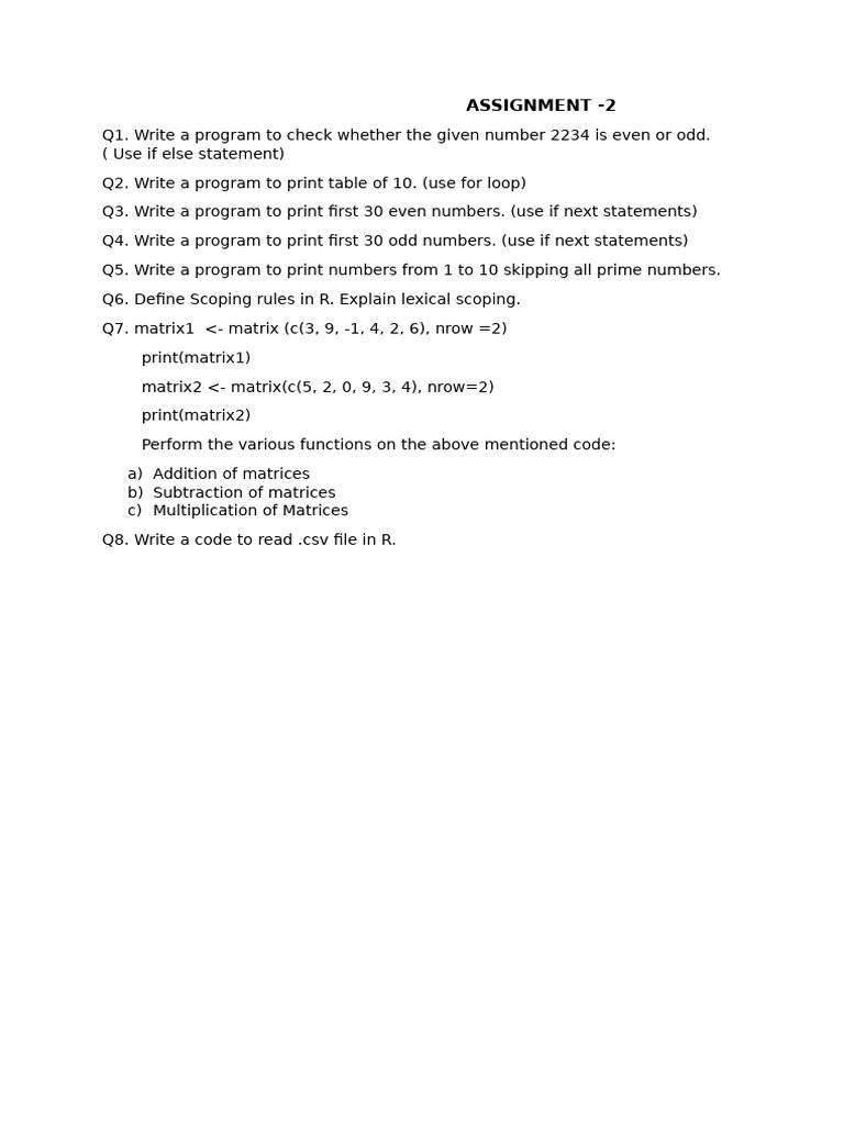 Assignment 2 Basics of R | PDF
