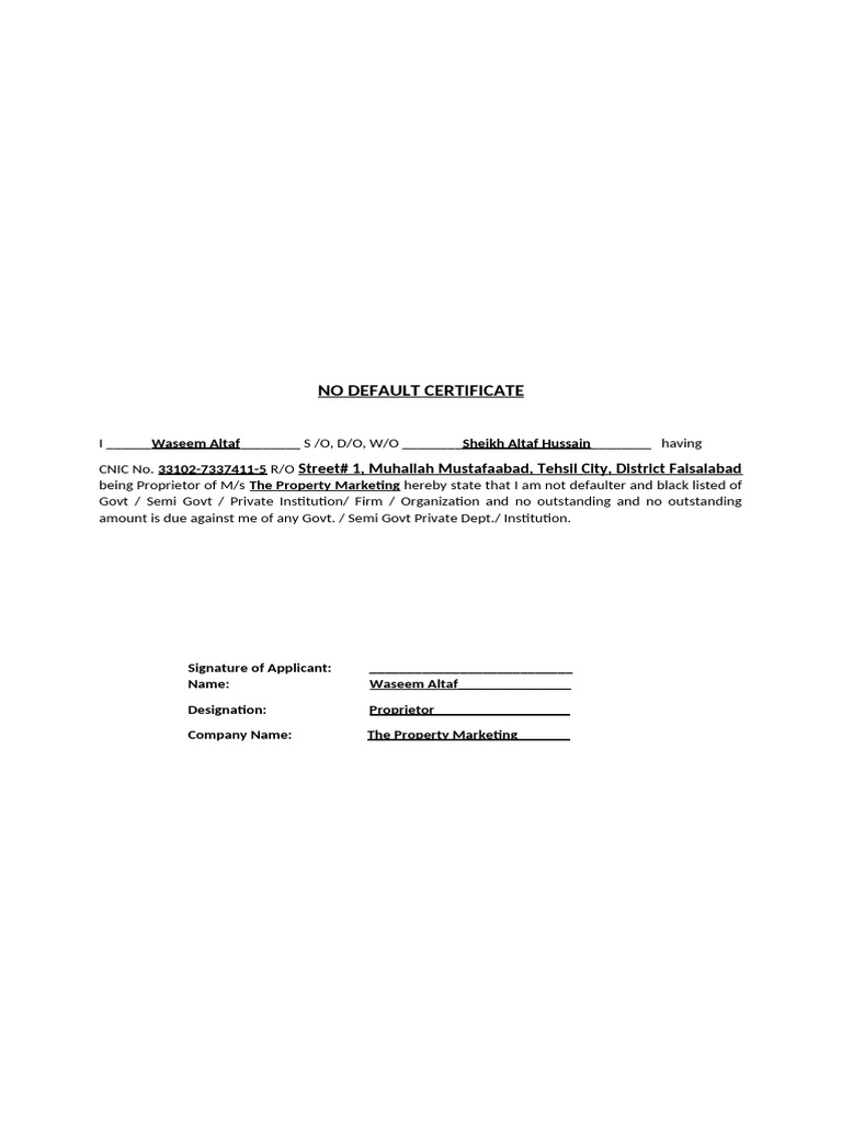 No Default Certificate | PDF