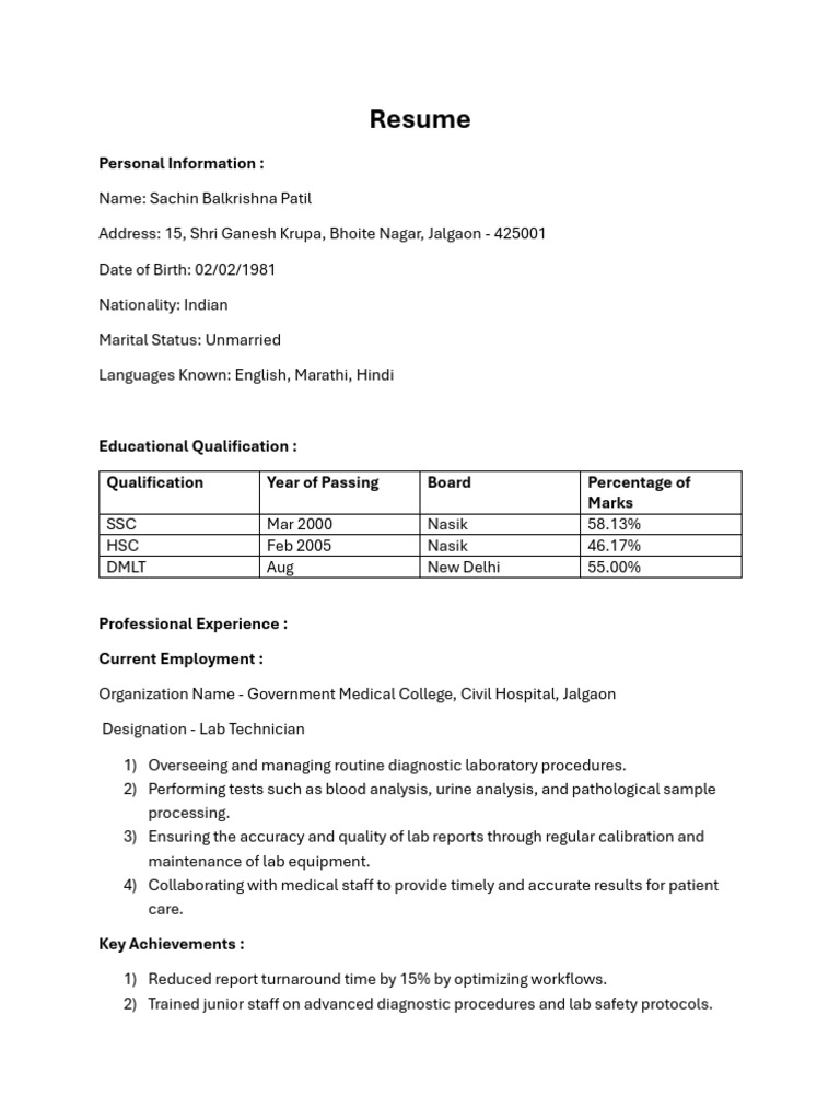 Sachin Resume | PDF