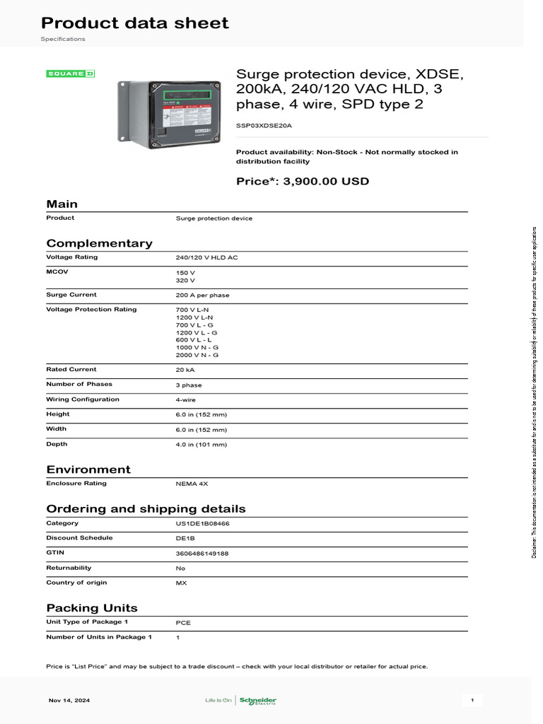 Schneider Electric - TYPE-XDSE - SSP03XDSE20A | PDF | Electrical ...