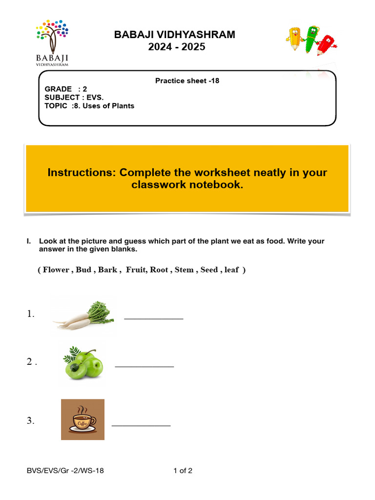 Grade 2 EVS Practice Sheet -18 (131224) | PDF