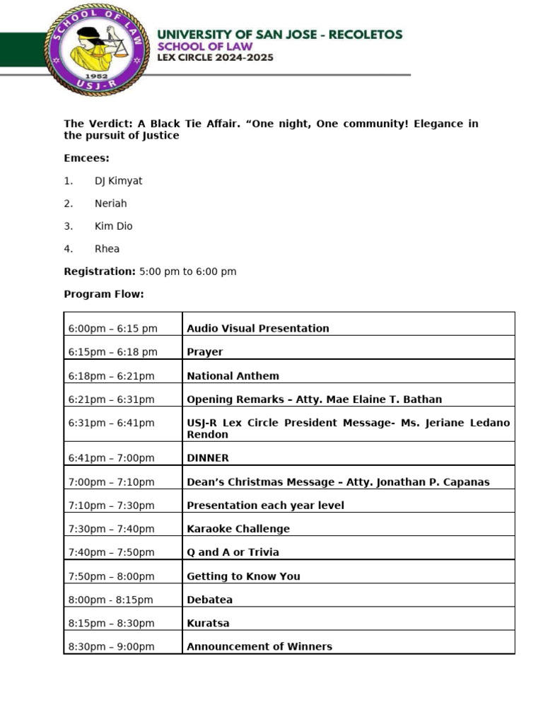Usj-R Lex Party Program Flow | PDF