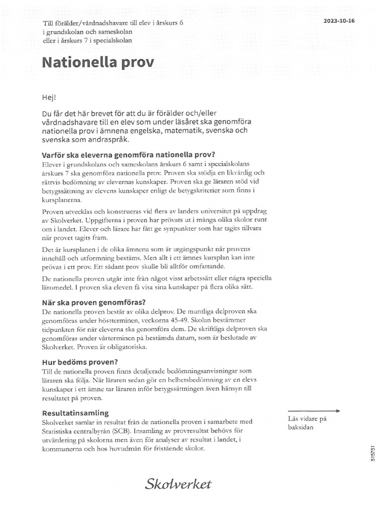 Info Nationella Prov Åk 6 | PDF