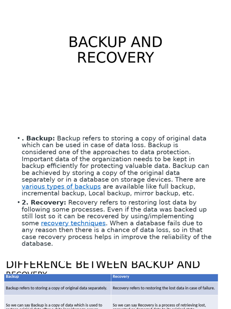 Backup And Recovery And Security Pdf Backup Databases