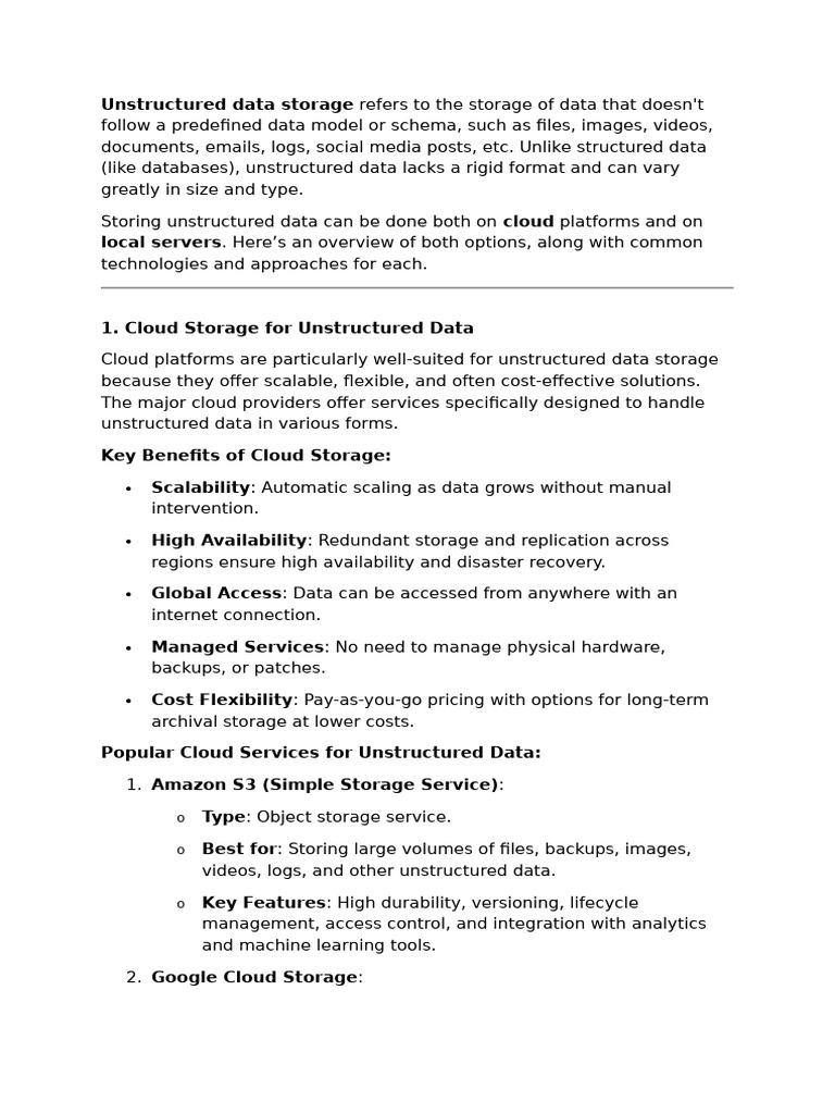 Unstructured Data Storage | PDF | Cloud Computing | Backup
