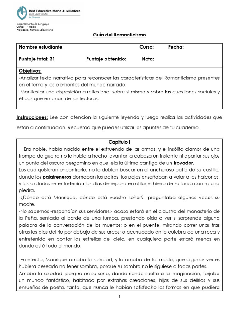 Guía El Romanticismo | PDF | Amor