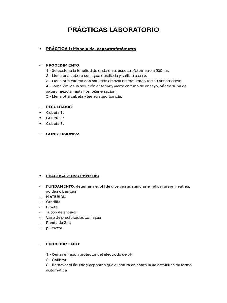 Prácticas de Laboratorio: Espectrofotómetro, pHmetro y Sulfato de Cobre ...