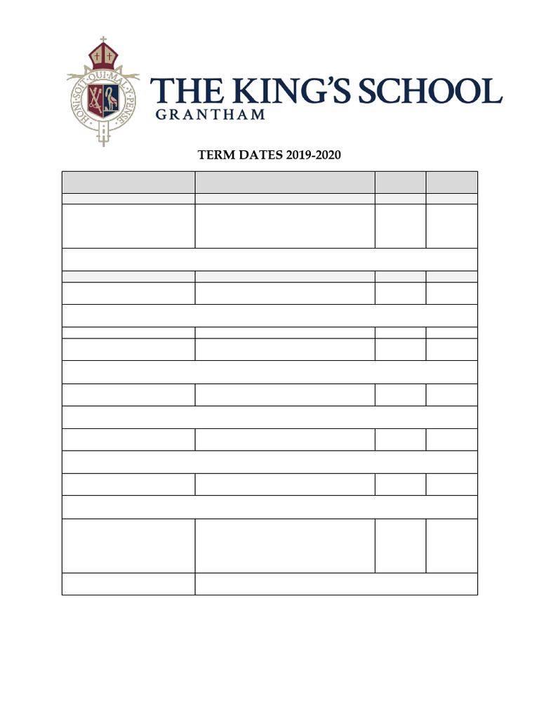 2019-2020 Term Dates Overview | PDF