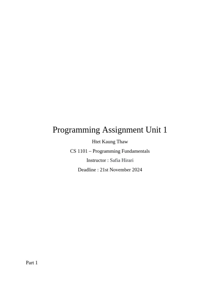 Programming Assignment Unit 1 | PDF | Multiplication | Quotation Mark Programming Assignment Unit 1 | PDF | Multiplication | Quotation Mark