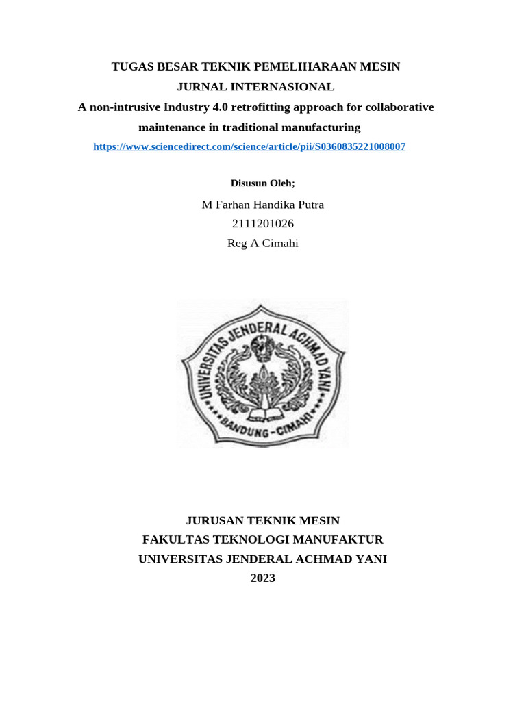 Cover TUGAS BESAR TEKNIK PEMELIHARAAN MESIN A Non | PDF