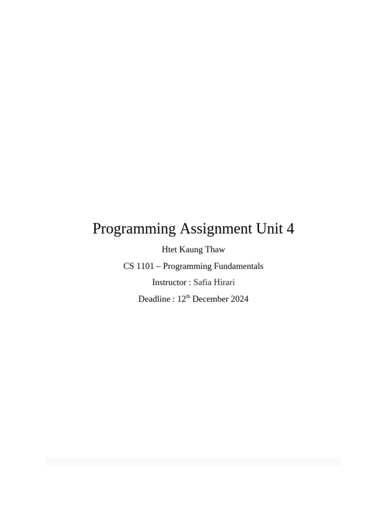 Programming Assignment Unit 4 | PDF | Computing | Software Engineering Programming Assignment Unit 4 | PDF | Computing | Software Engineering