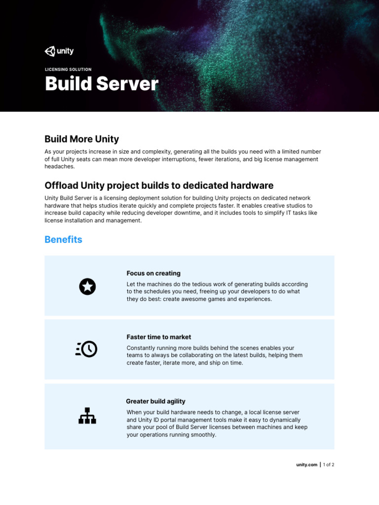 One Sheet Unity Build Server Feb23 Ext 1 Pdf Unity Game Engine Server Computing
