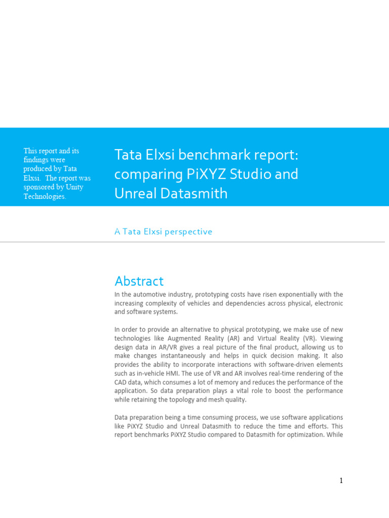 PiXYZ Studio vs. Datasmith Benchmark Report | PDF | Augmented Reality ...