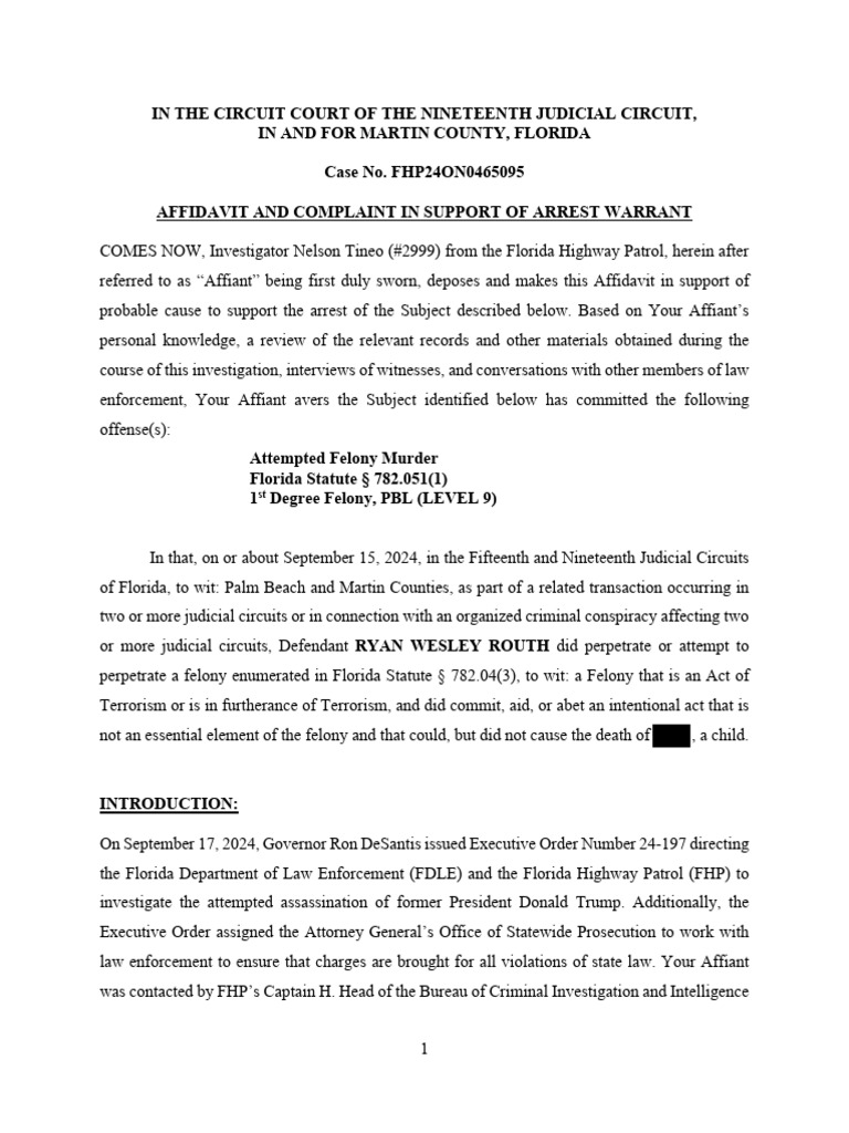 Arrest Affidavit Redacted Final | PDF | Traffic | Donald Trump