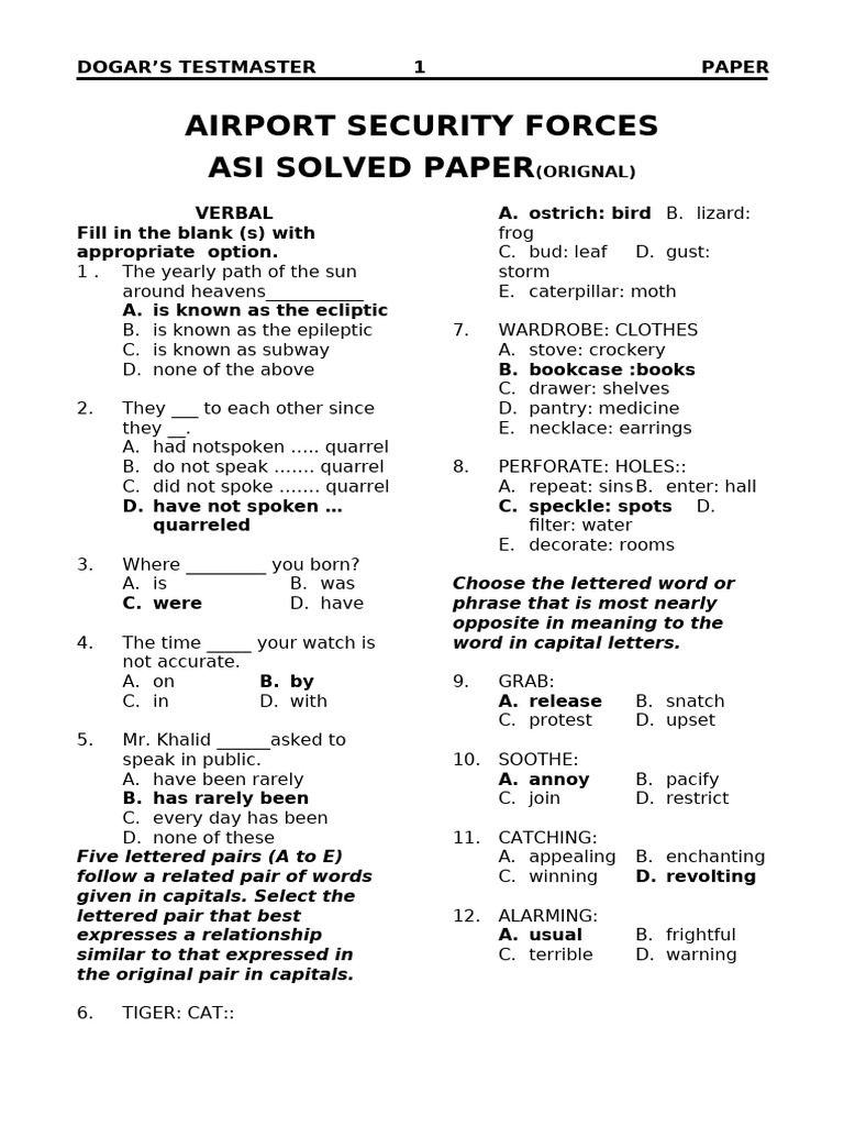 ASF ASI Original Solved Papers 1 | PDF