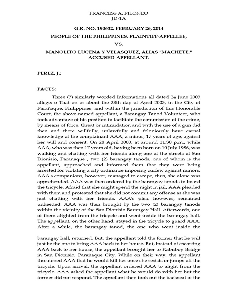Piloneo - 4-35 - G.R. No. 190632. | PDF | Rape | Human Sexuality