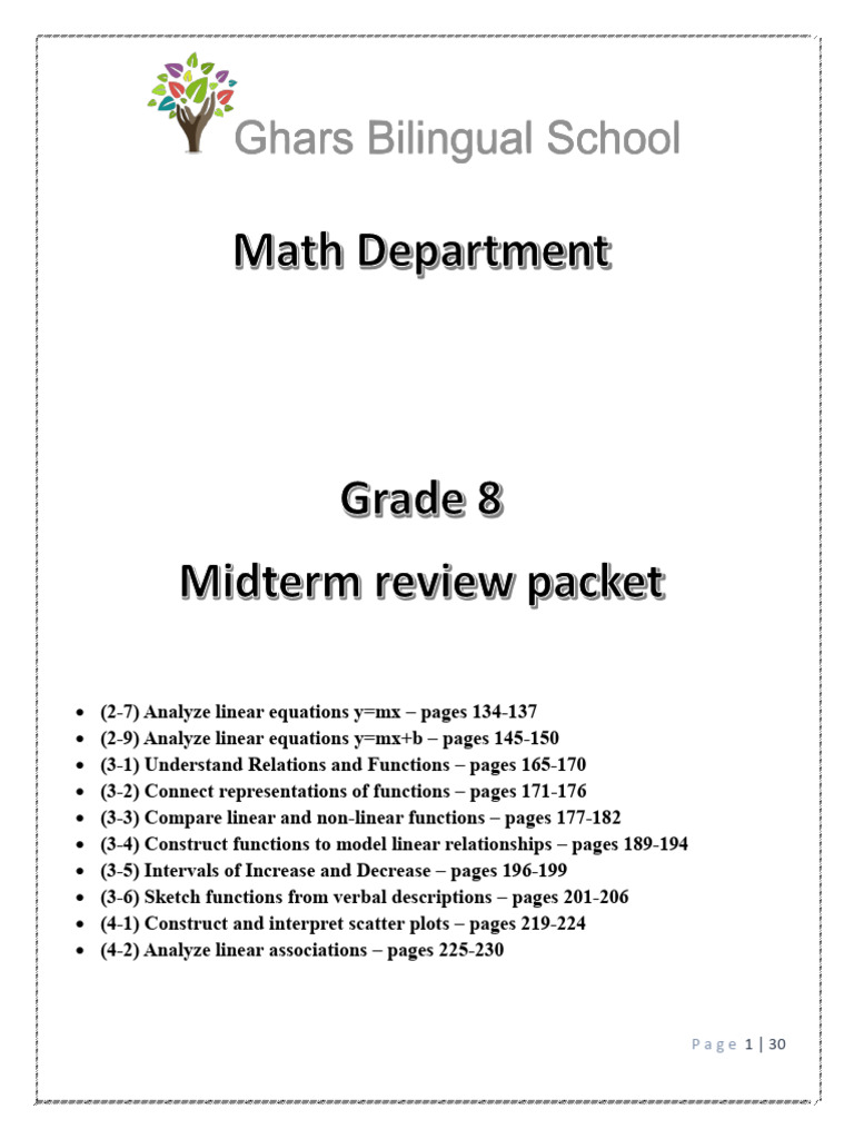 Grade 8 Math Midterm Exam Review Packet | PDF | Mathematics ...
