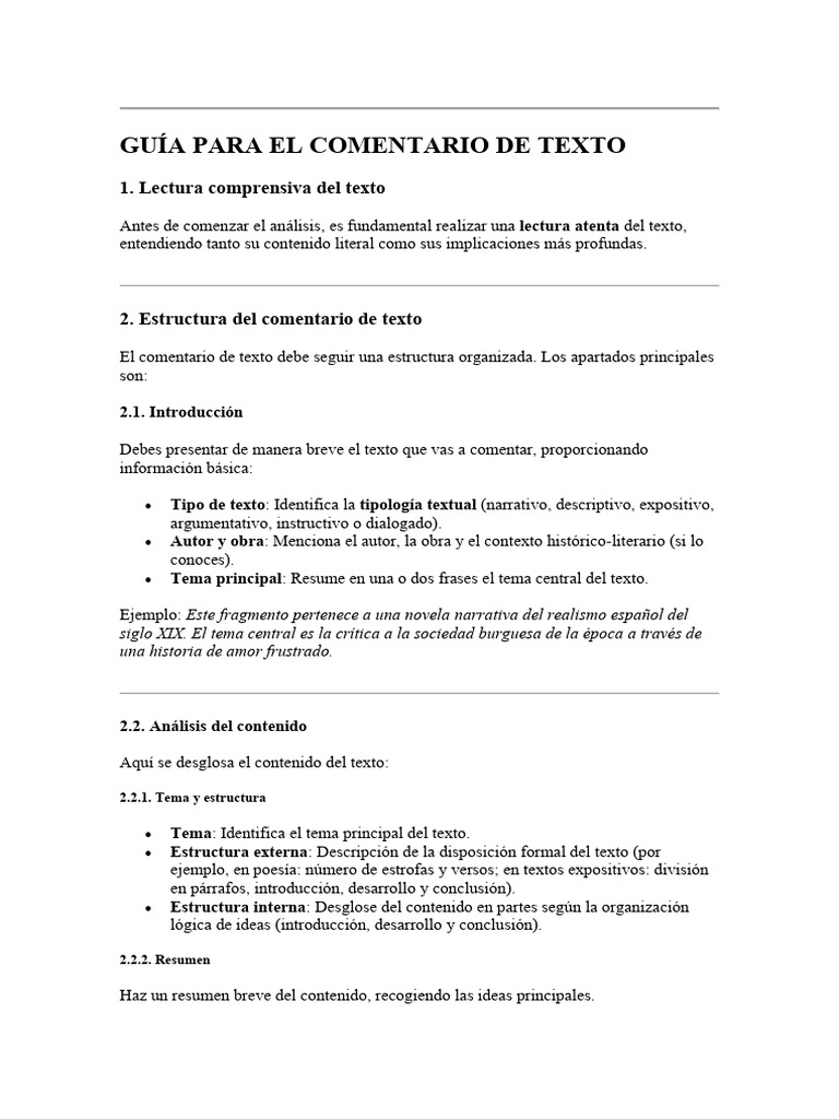 Guia Comentario de Texto PDF | PDF | Oración (Lingüística)