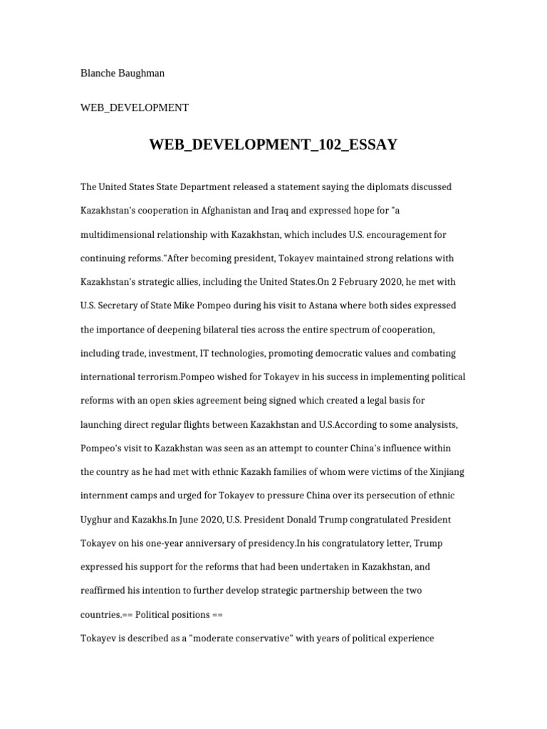 Web Development 102 Essay | PDF | Kazakhstan | International Relations