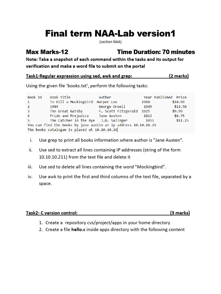 NAA Lab Final Term Tasks Guide | PDF | Shell (Computing) | Computer Science