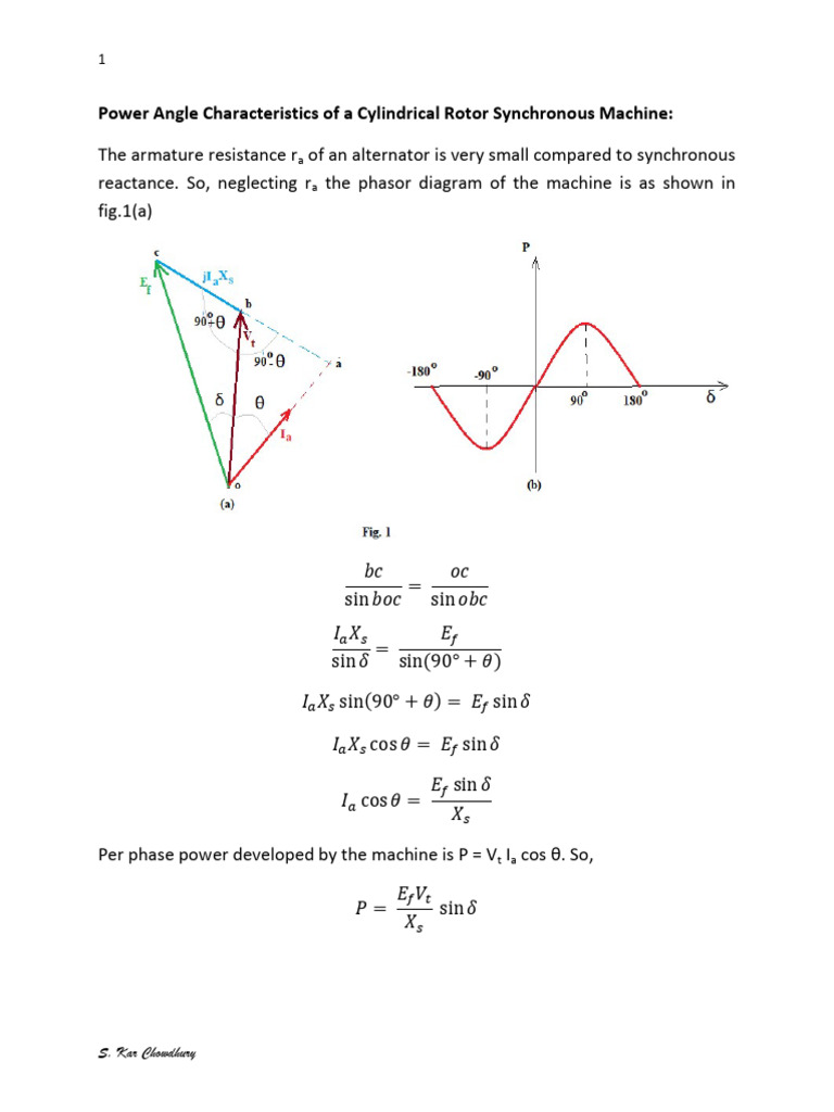 Power Angle Characteristics of A Cylindrical Rotor Synchronous Machine ...