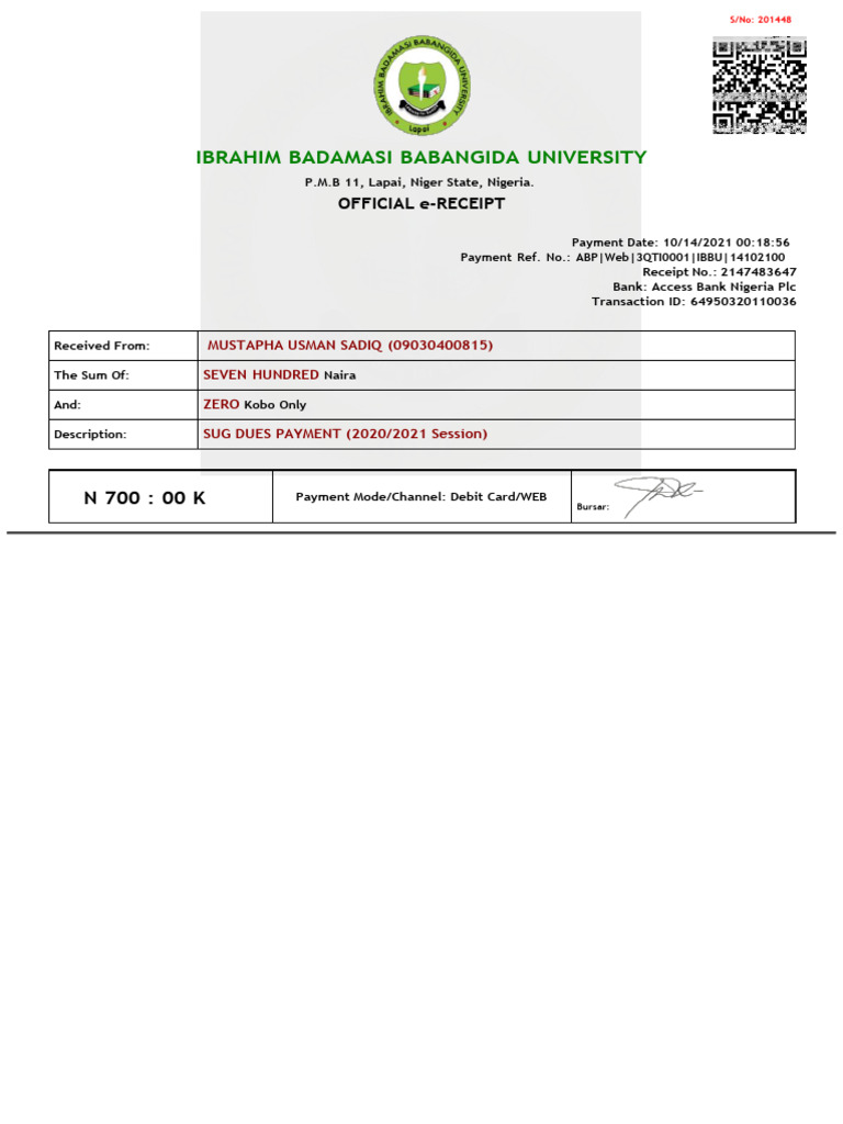 SUG Dues Payment Receipt 2021 | PDF