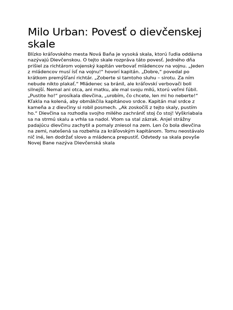 Povest o Dievcenskej Skale | PDF