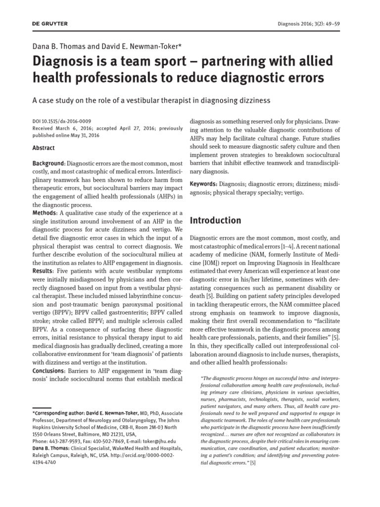 Diagnosis Is A Team Sport - Partnering With Allied Health Professionals To Reduce Diagnostic ...