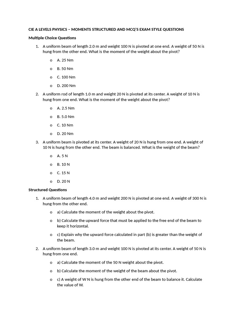 A Level Physics Moments Q&A Guide | PDF