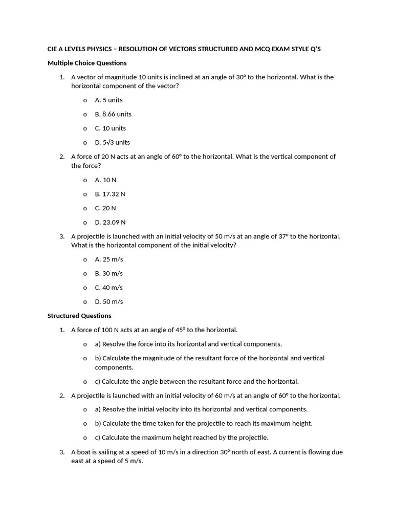 CIE A LEVELS PHYSICS Resolution of Vectors | PDF