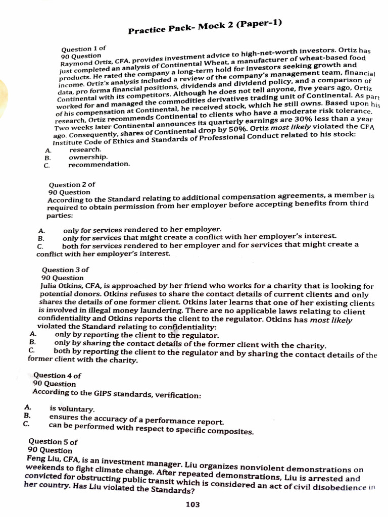 Mock 2 (Paper 1) | PDF | Valuation (Finance) | Option (Finance)