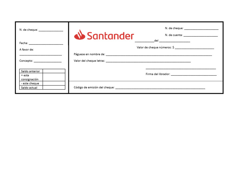Formato de Cheque Santander 2025 | PDF