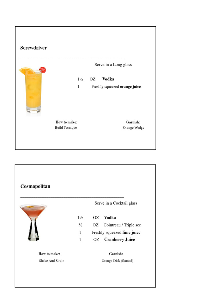 Staff Recipes | PDF | Cocktails | Mixed Drinks