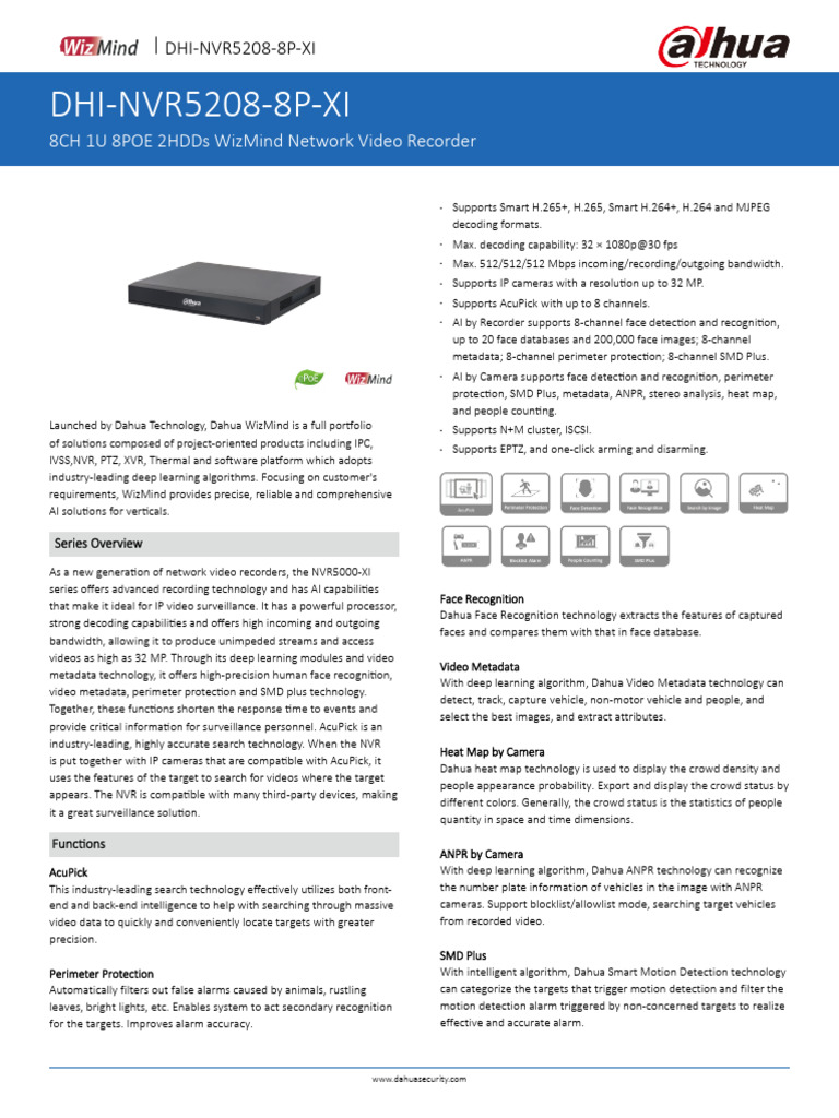 NVR5208-8P-XI_S0_datasheet_20240509 | PDF | Hdmi | Metadata
