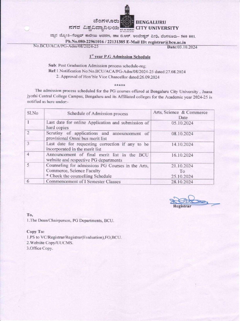 1st Year PG Admission Schedule | PDF