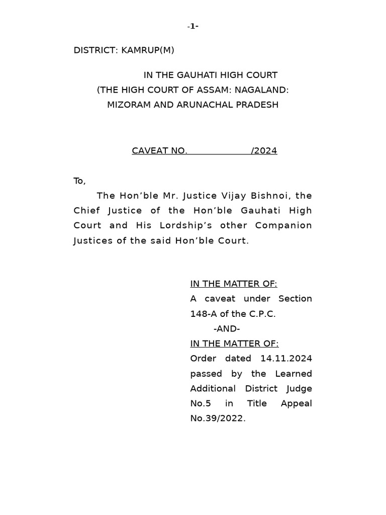Caveat Filed by Debajyoti Saikia | PDF | Lawsuit | Appeal