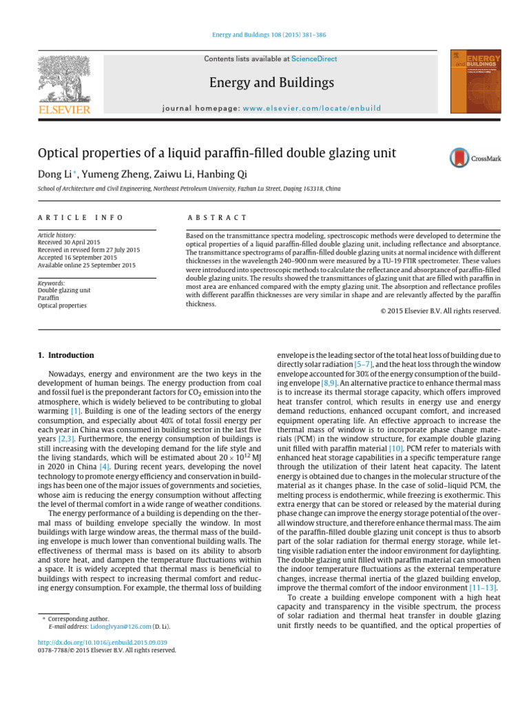 Optical Properties of A Liquid Paraffin-Filled Double Glazing Unit ...
