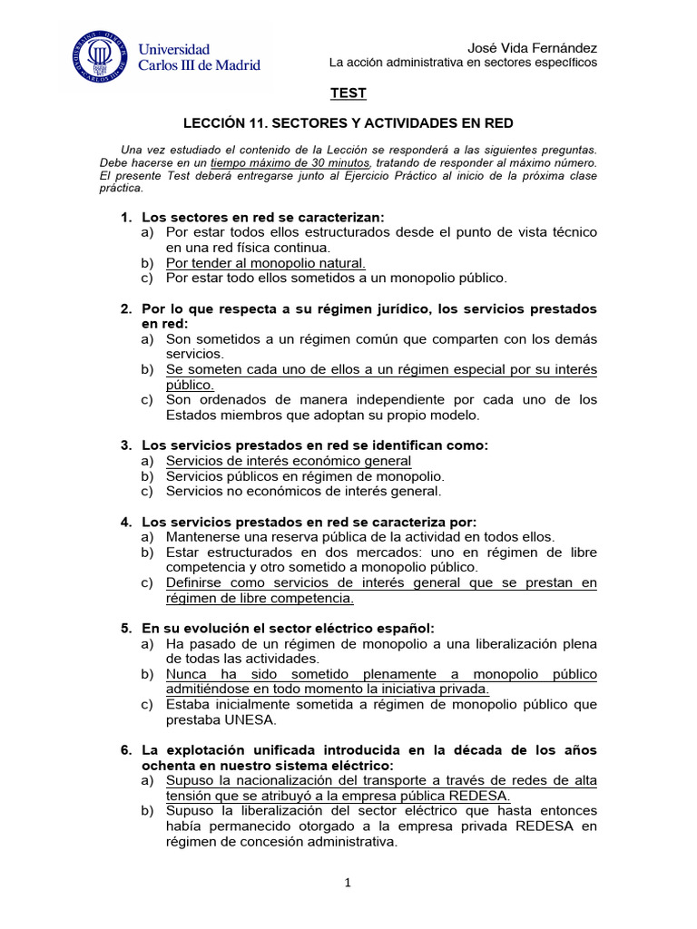 OCW Test Leccion 11 | PDF | Telecomunicaciones | Monopolio