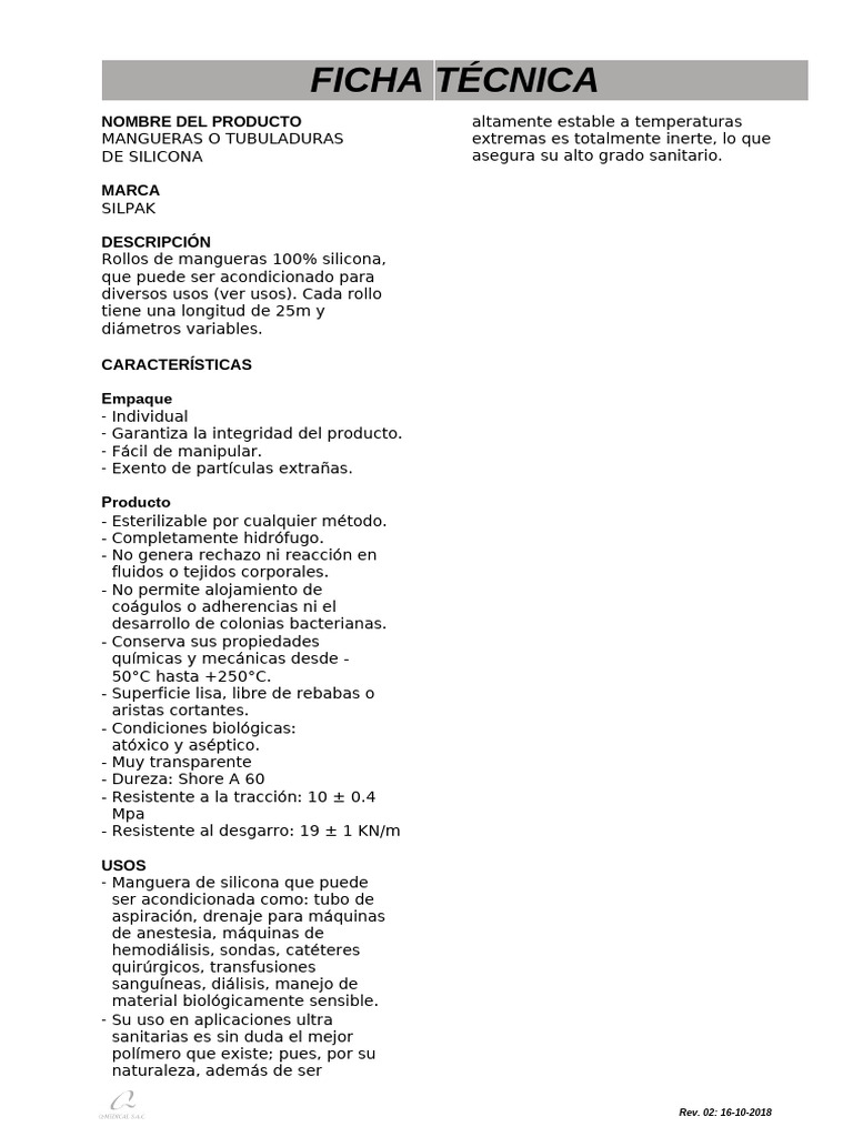 Mangueras de Silicona Silpak: Usos y Características | PDF | Silicona ...