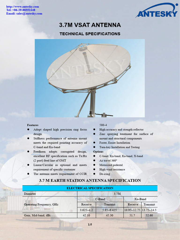 3.7M VSAT Antenna Specifications | PDF | Antenna (Radio) | Electronics