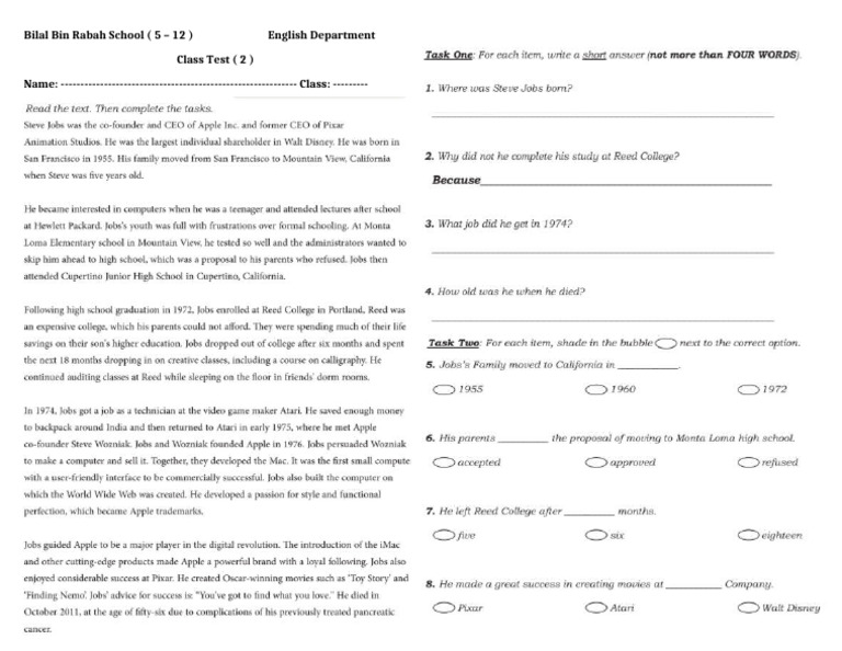 CLT ( 2 ) Grade 11 Year 2024-2025 | PDF