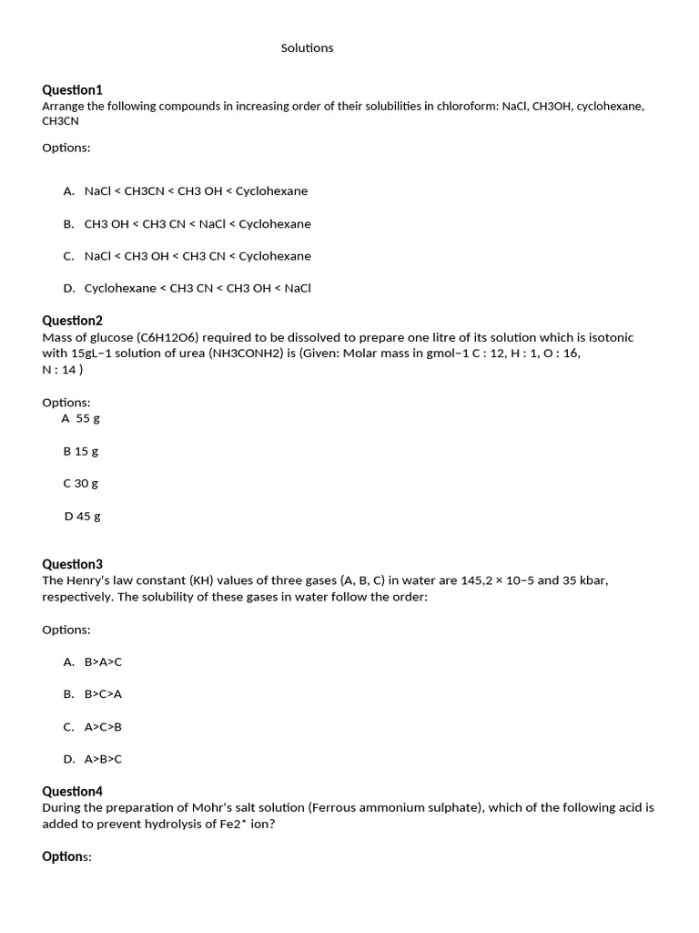 Question solution | PDF | Chemistry | Physical Chemistry