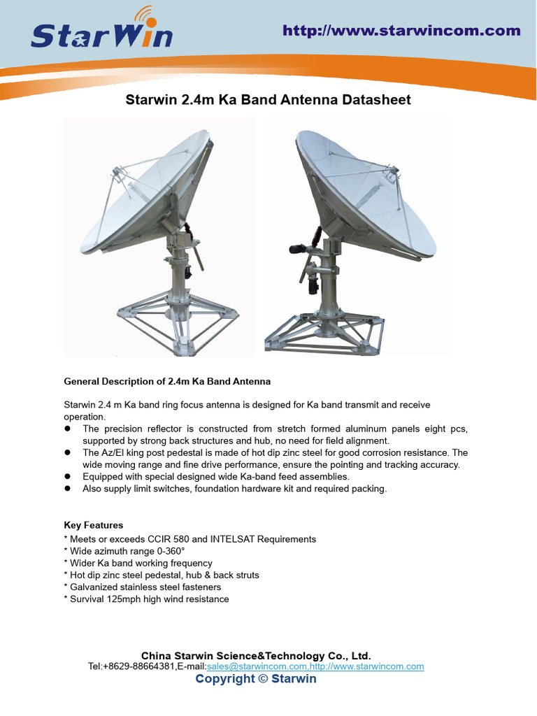 Starwin 2.4m Ka Band Antenna Datasheet-Y | PDF | Antenna (Radio ...