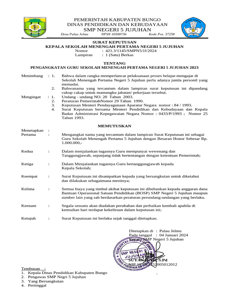 Contoh SK Pengangkatan Guru Honorer Sinau-Thewe.com | PDF