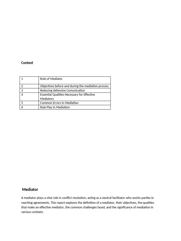 Role of the Mediator | PDF | Mediation | Communication