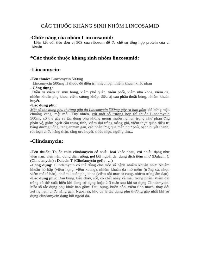 CÁC THUỐC KHÁNG SINH NHÓM LINCOSAMID | PDF
