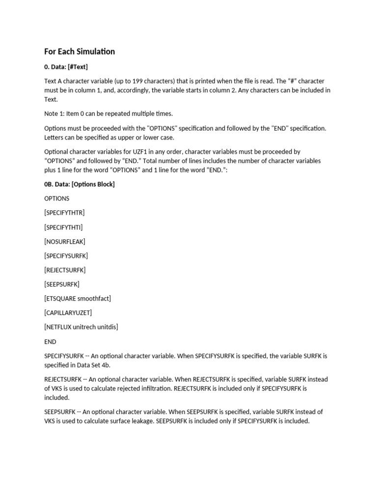 Unsaturated Zone Flow Package Data | PDF | Groundwater | Discharge ...