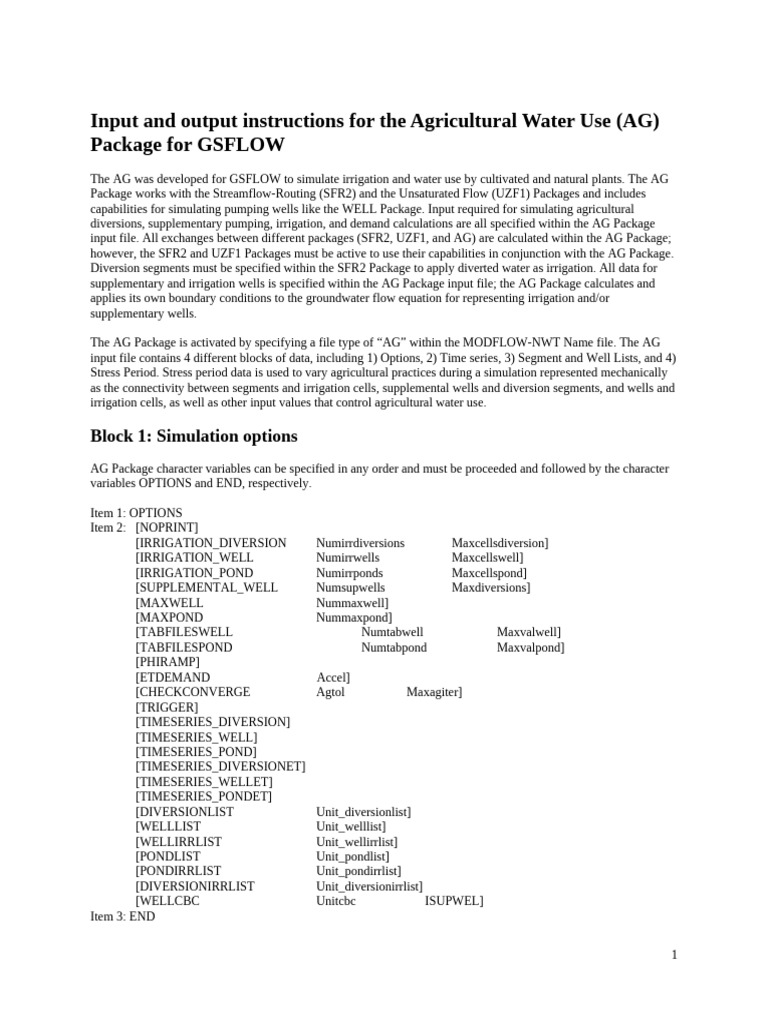 AG Package Input for GSFLOW Simulation | PDF | Numbers | Time Series