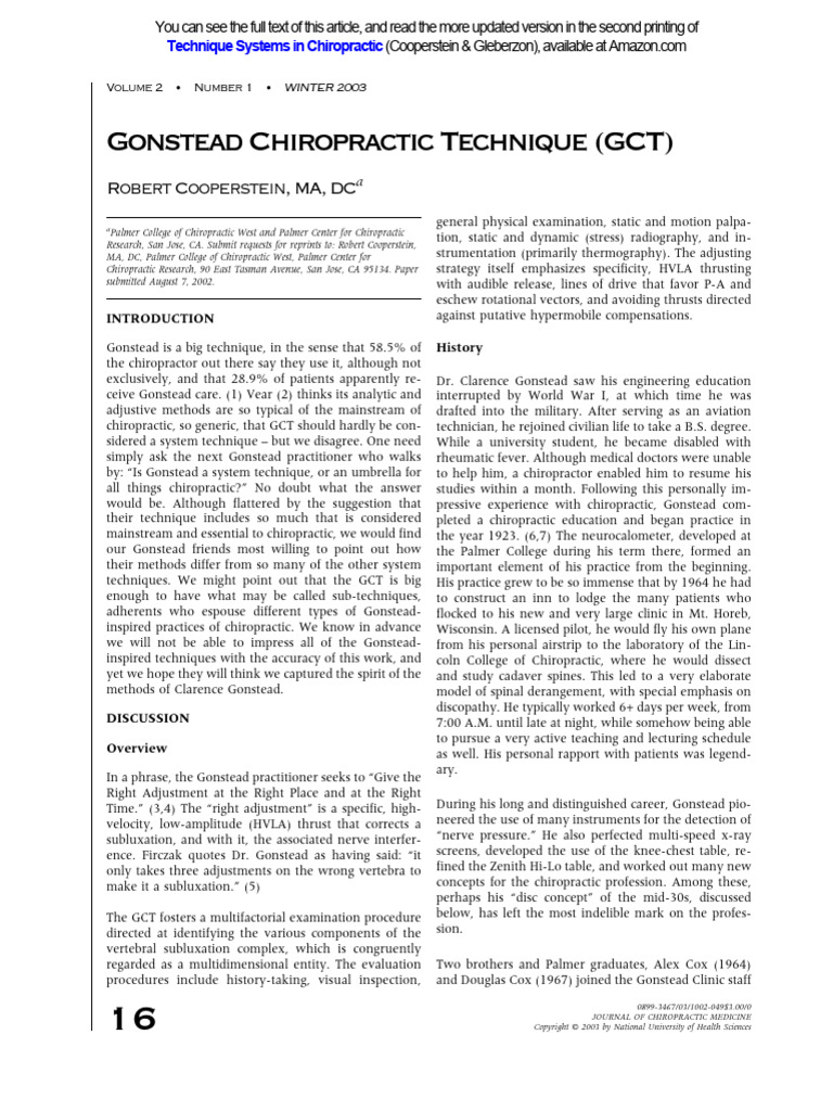 Go Nstead JC M Truncated | PDF | Chiropractic | Physical Therapy